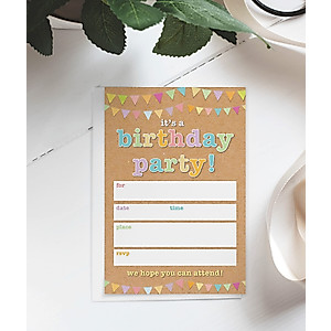 Stonehouse Collection Rustic Birthday Party Fill-in Invitations With Envelopes - Kids Party - 25 Invites & Envelopes - Birthday Party (Rustic Birthday)