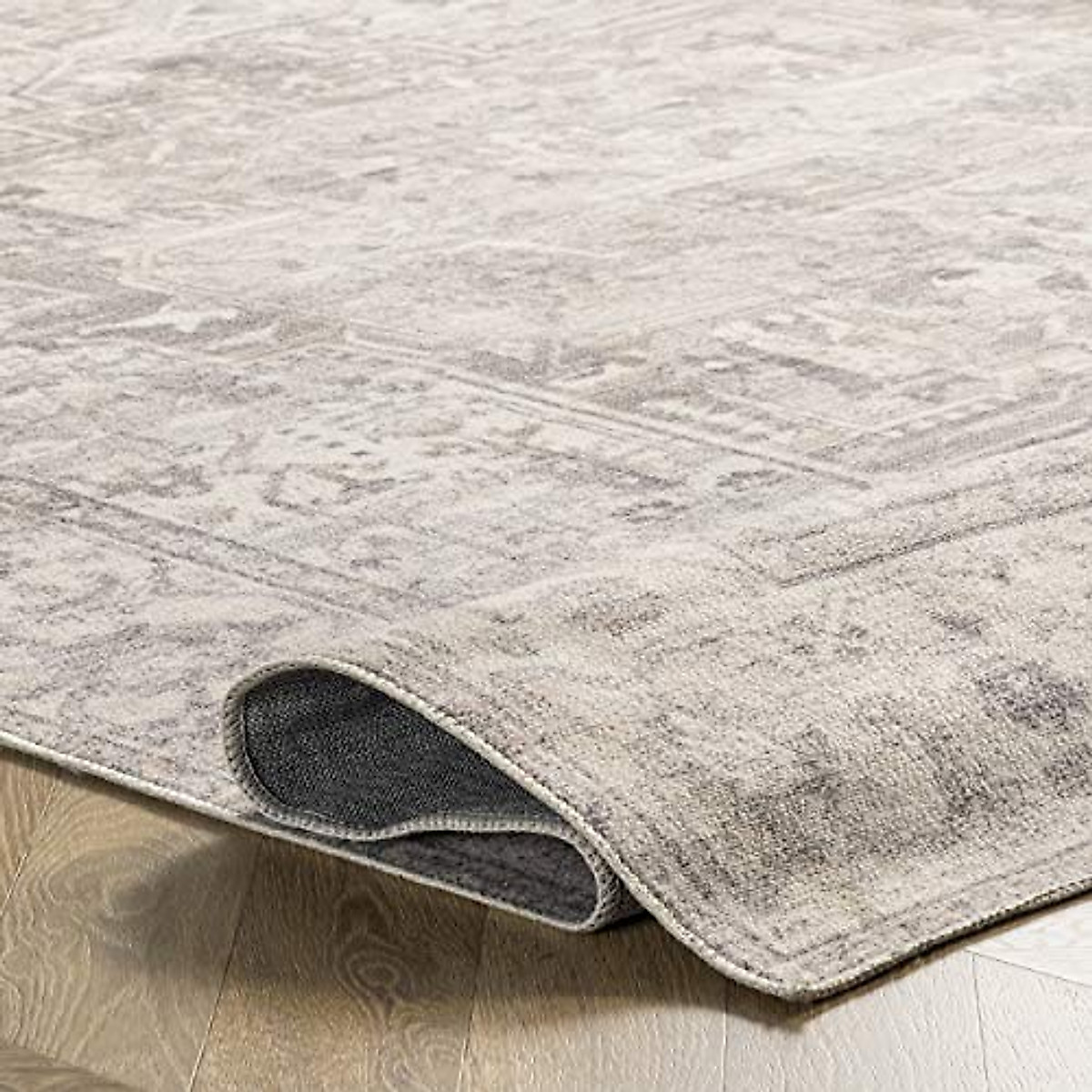 nuLOOM Brielle Machine Washable Vintage Medallion Runner Rug, 2' 6" x 12', Grey, Rectangular, 0.1" Thick