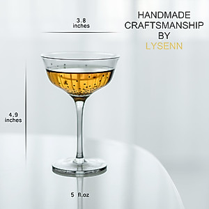 Lysenn Nick and Nora Glasses Set of 2- Exquisite Cocktail Glasses for Martini, Margarita & Champagne - Hand Blown & Vintage Design – Smoke Gray & Blush Pink, 5 fl oz