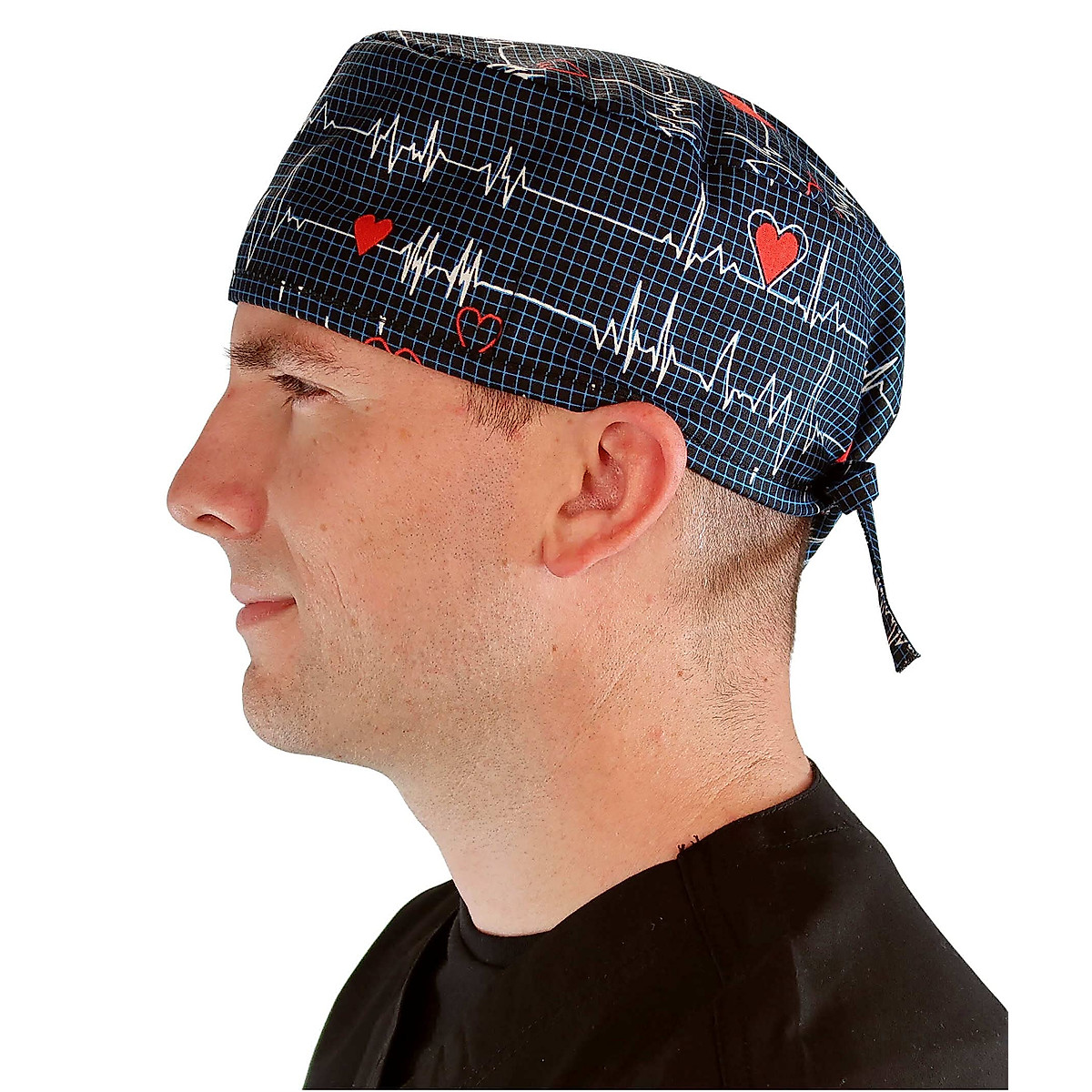 Sparkling EARTH Heartbeats on Navy - Unisex Classic Surgical Style Scrub Working Cap - Built in Sweatband- 100% Cotton - Made in The USA!