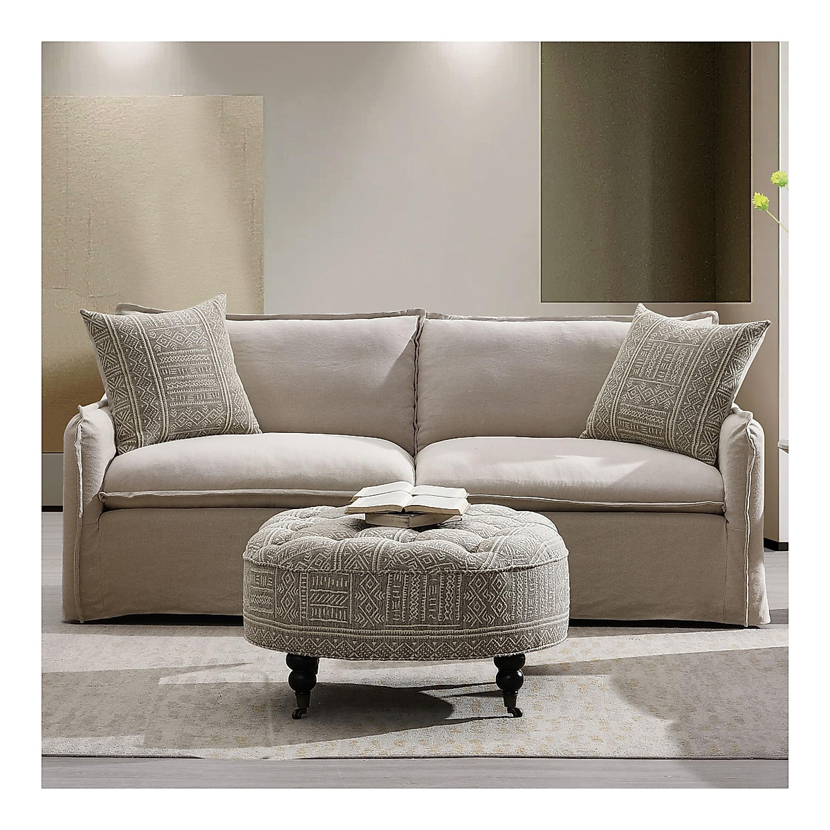 Acme Upendo Contemporary Linen Fabric Sofa with 2 Pillows in Beige