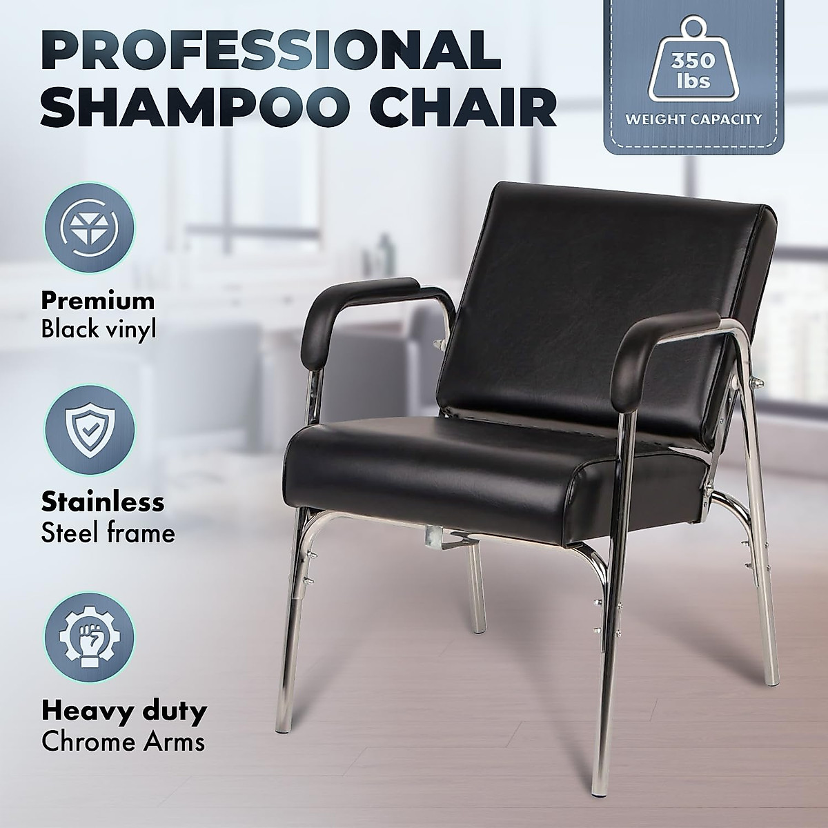 Buy-Rite Kate Auto Reclining Shampoo Chair, Portable Salon Chair with Auto-Recline Seat Back, Heavy Duty Chrome Arms and Extra Thick Seat, Black, SY-92272