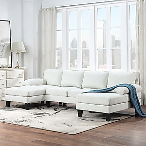 Merax Granular Velvet U Shaped Sectional Sofa,Modern U Shape Sofa Sectional with Double Chaise,6-Seat Sofa Couch for Living Room,Bedroom,Beige