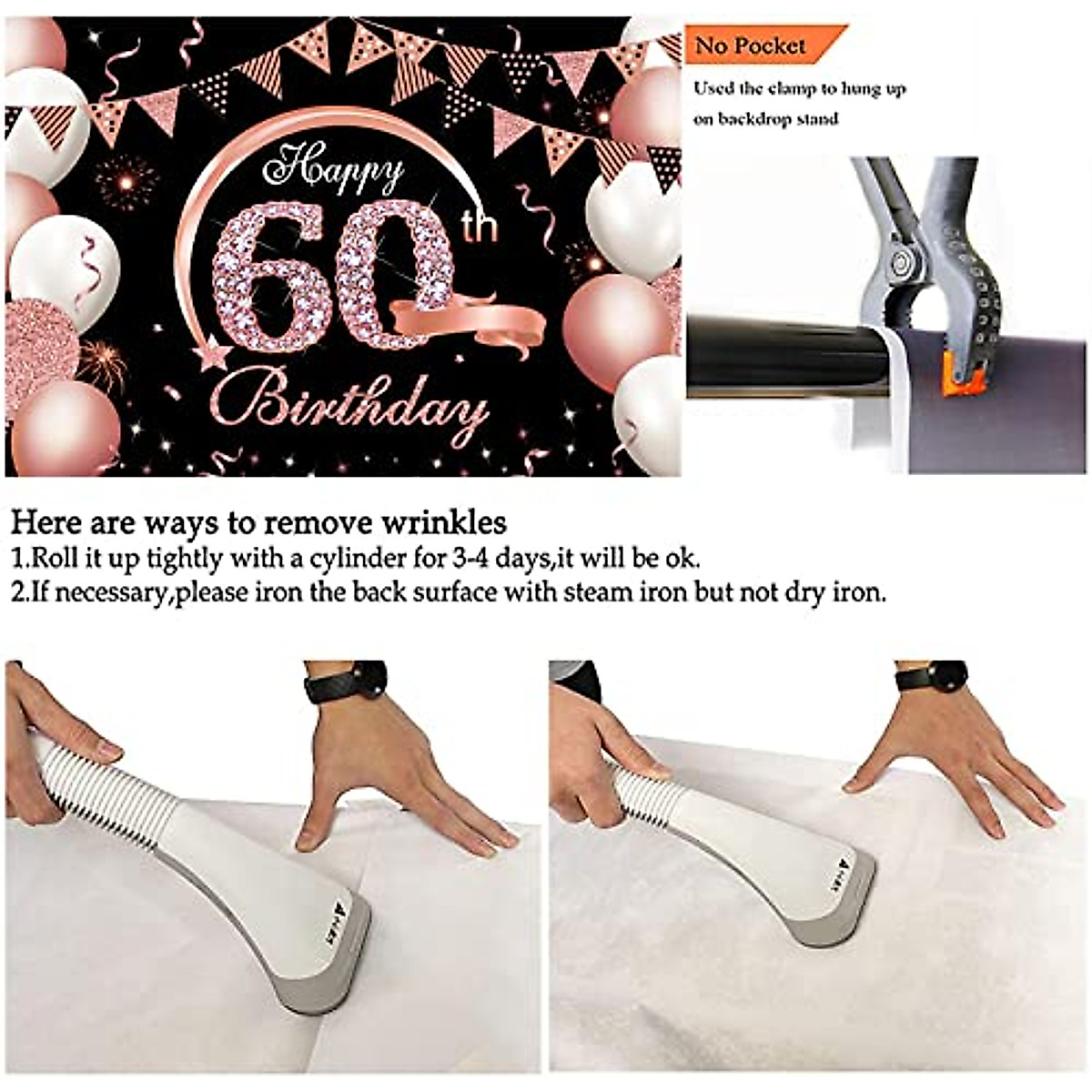 5x3ft Happy 60th Birthday Banner Backdrop Rose Gold 60th Birthday Decorations for Women 60 Birthday Sign Party Supplies Sixty Year Old Birthday Theme Poster Decor Photography Background