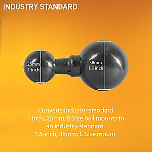 iBOLT 25mm / 1 inch/B Size to 38mm / 1.5 inch/C Size Composite Extension Ball Adapter for Industry Standard Dual Ball Socket mounting arms