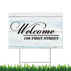 Signs Board Personalized Welcome 106 First Street Yard Signs with Stakes House Warming Gift Encouraging for Garage Sales Rent Open House Construction 12"x18"