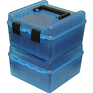 MTM R-100-MAG-24 Deluxe Ammo Box 100 Round Handle WSM WSSM Ultra Mag, USA Made, Clear Blue