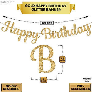 KatchOn, Cursive Glitter Gold Happy Birthday Banner - Pre-Strung, 10 Feet, No DIY | Real Gold Birthday Party Decorations | Gold Happy Birthday Sign for Girls, Gold Happy Birthday Decorations for Women