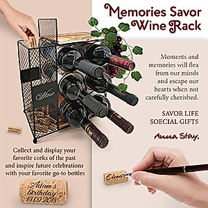 Anna Stay Countertop Wine Rack - Wine Bottle Holder with Cork Storage, Decorative Wine Racks - Wine Gifts for Women & Beautiful Housewarming Gift, Stylish Wine Bottle Holder for Your Home Decor