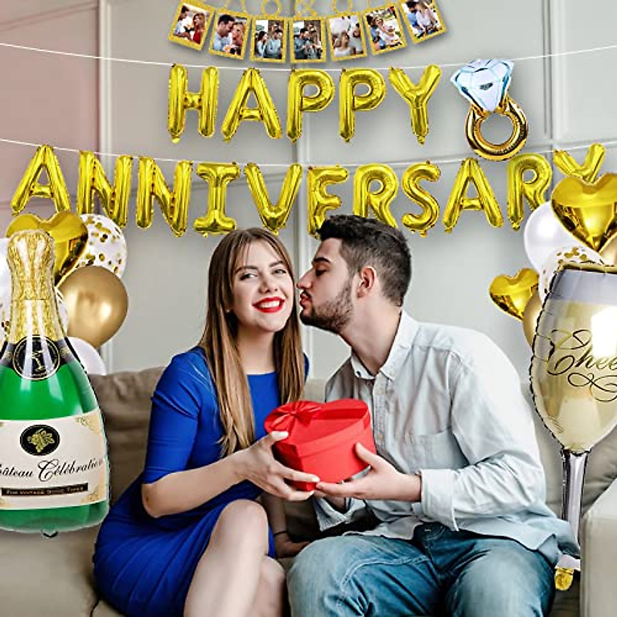 Happy Anniversary Decorations Happy Anniversary Banner Happy Anniversary Balloons 1th, 20th, 30th, 40th, 50th, 60th Anniversary Decorations for Party Romantic Wedding Marriage Anniversary Backdrop