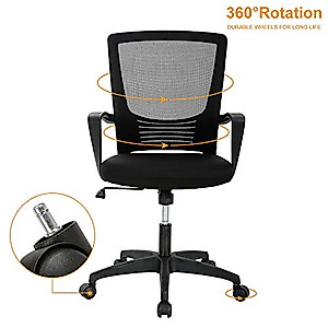 Ergonomic Office Chair with Lumbar Support Desk Chair, Task Chair with Armrest Mesh Chair Back Support, Mid Back Computer Chair Adjustable Swivel Executive Chair Comfortable Home Study Chair, Black