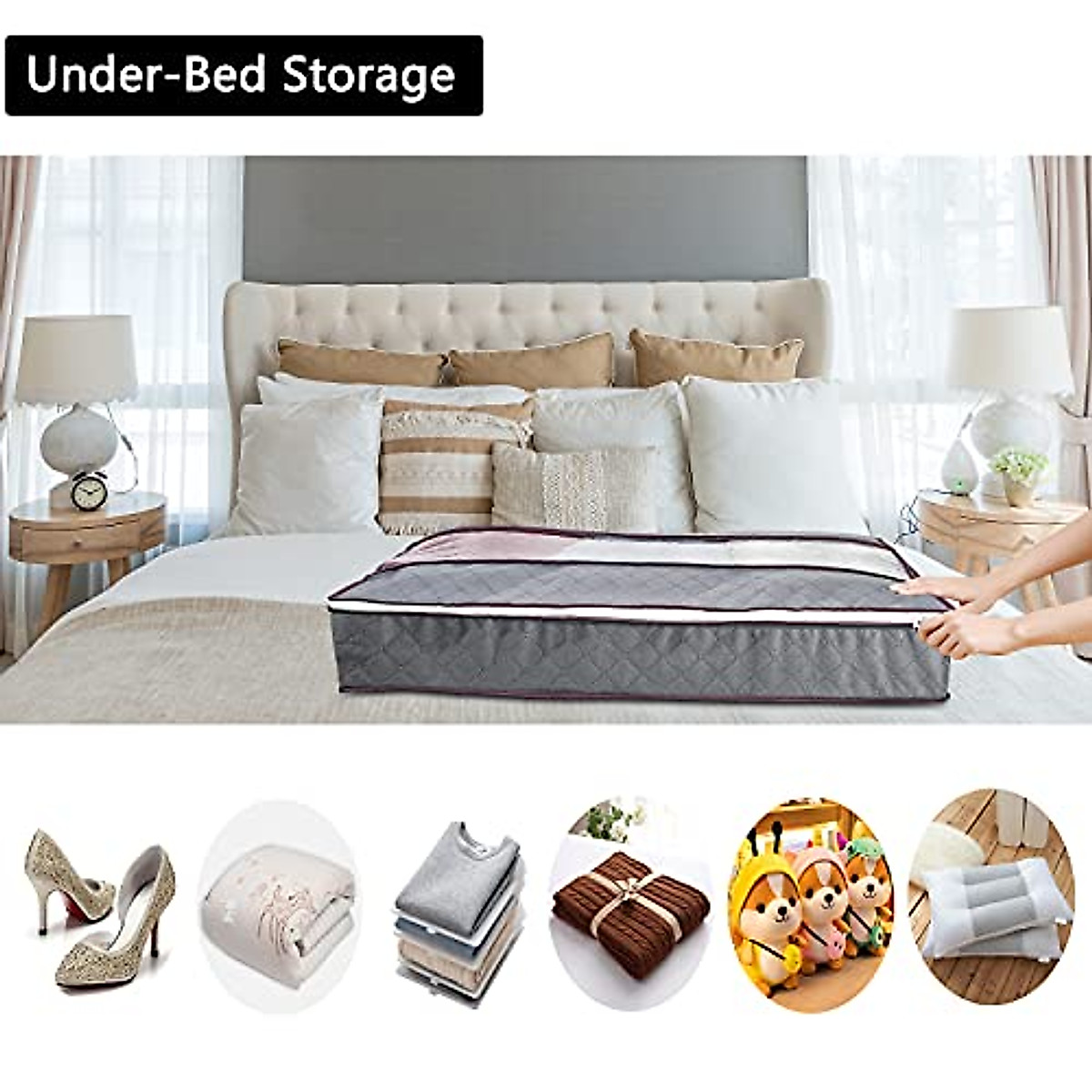 Under Bed Storage Bag Containers - 1 Pack 90L Foldable Blanket Clothes Storage Bags with Zippers & Reinforced Handles | Large Capacity Underbed Storage Bins Organizer with Clear Top Window (Grey, 1)