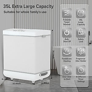 Floisdace Towel Warmers for Bathroom, 35L Foldable Hot Towel Warmer, Towel and Blanket Warmer Fits Oversized Towels, Large Bucket for Towels, Luxury Towel Warmer Spa for Home, Hotel, White