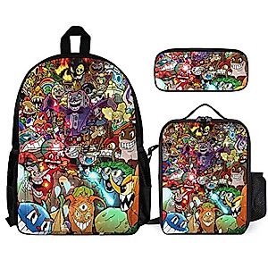Woodyotime Cuphead And Mugman Show 3 Piece Set Laptop Backpack for School Bag And Lunchbox And Pencil Pouch For Women Men