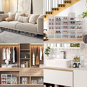 Kjfeoiye 12 Pack XX Large Clear Stackable Shoe Storage Boxes Organizer for Closet, Modular & Portable Plastic Shoe Sneaker Containers Display Case Bin, Versatile Closet Organizers and Storage, White