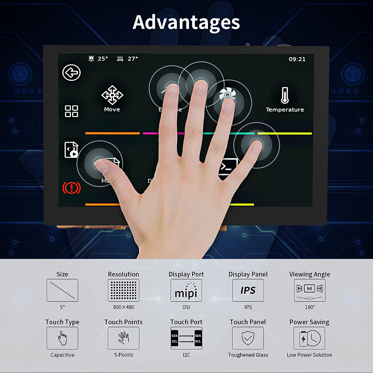 BIGTREETECH PITFT50 V2.1 5 inch Touchscreen Monitor for Raspberry-Pi 4/3B/A/A+/B/B+/2B+/3B/3B+/4B, BTT Pi 2/CB2 Run Klipper Touch Screen, IPS DSI LCD Display 800x480, Capacitive 5 Point Touch