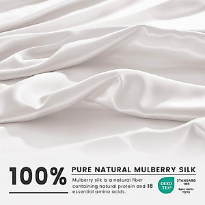 THXSILK 100% Mulberry Silk Pillowcase with Cotton Underside, Silk Pillowcase for Hair and Skin, Standard Size Grade 6A+ Mulberry Silk, Soft Breathable Pillow Cover with Zipper, 1 Pack (White,Standard)