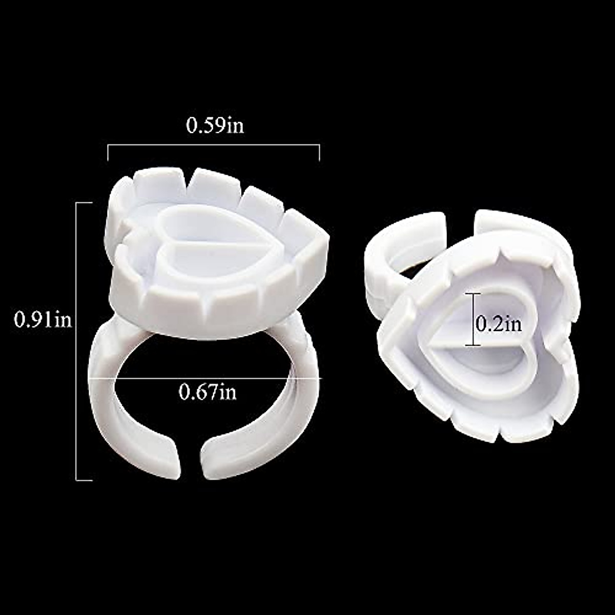 200 PCS Disposable Extension Glue Ring Lash Tattoo Nail Art Pigment Cup Heart Shape Plastic Glue Ring Holders Palette Container for Eyelash Extension Makeup Supplies