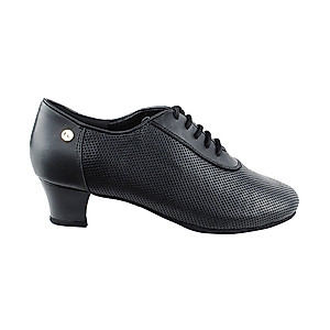 Very Fine Dance Shoes - Ladies Practice, Cuban Low Heel, Waltz, Wedding Dance Shoes - CD1122DB - 1.5 -inch Heel and Foldable Brush Bundle - Black Leather - 8