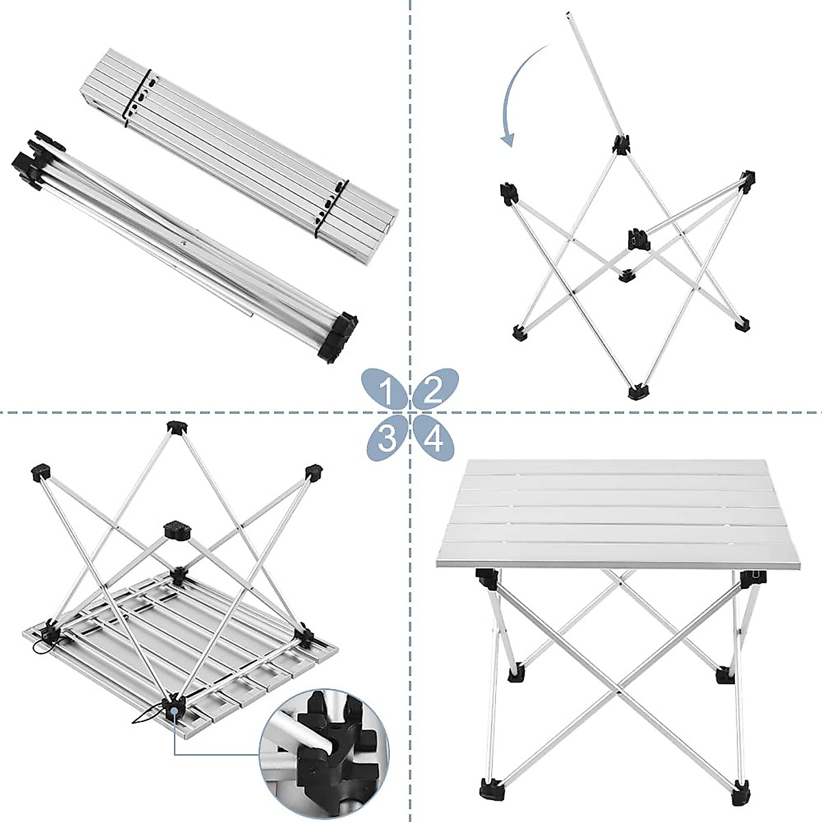 Tesouro Portable Camping Table,Folding Side Table Aluminum Top for Outdoor Cooking, Hiking, Travel, Picnic (Small, Sliver)