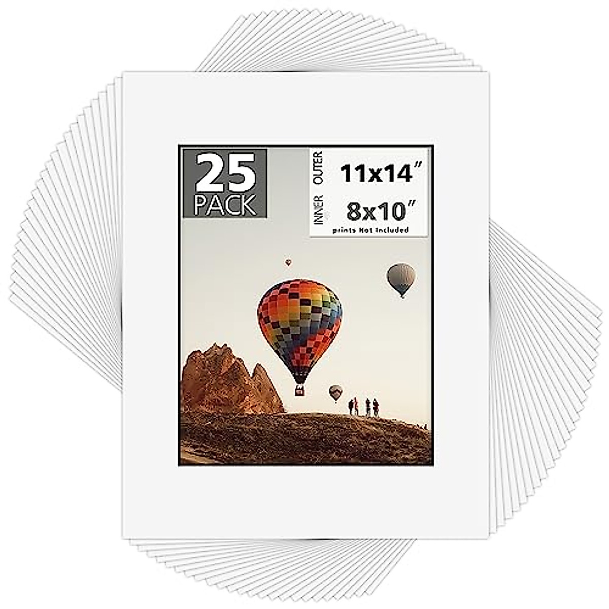 MBC Mat Board Center, Pack of 25, 11x14 White Picture Mats with Black Core Bevel Cut for 8x10 Photos