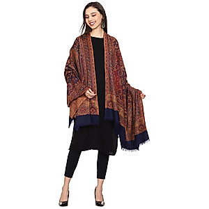 SWI STYLISH Women Woven Wool Shawl (Navy Blue)