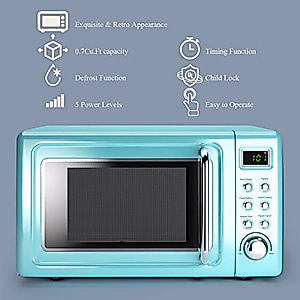 Nightcore Countert Retro Microwave Oven, Large 0.7Cu.ft, 700-Watt, Cold Rolled Steel Countertop with Time Setting, Glass Turntable Plate, Pre-Programmed Cooki, 18"(L)×14"(W)×10"(H), Green