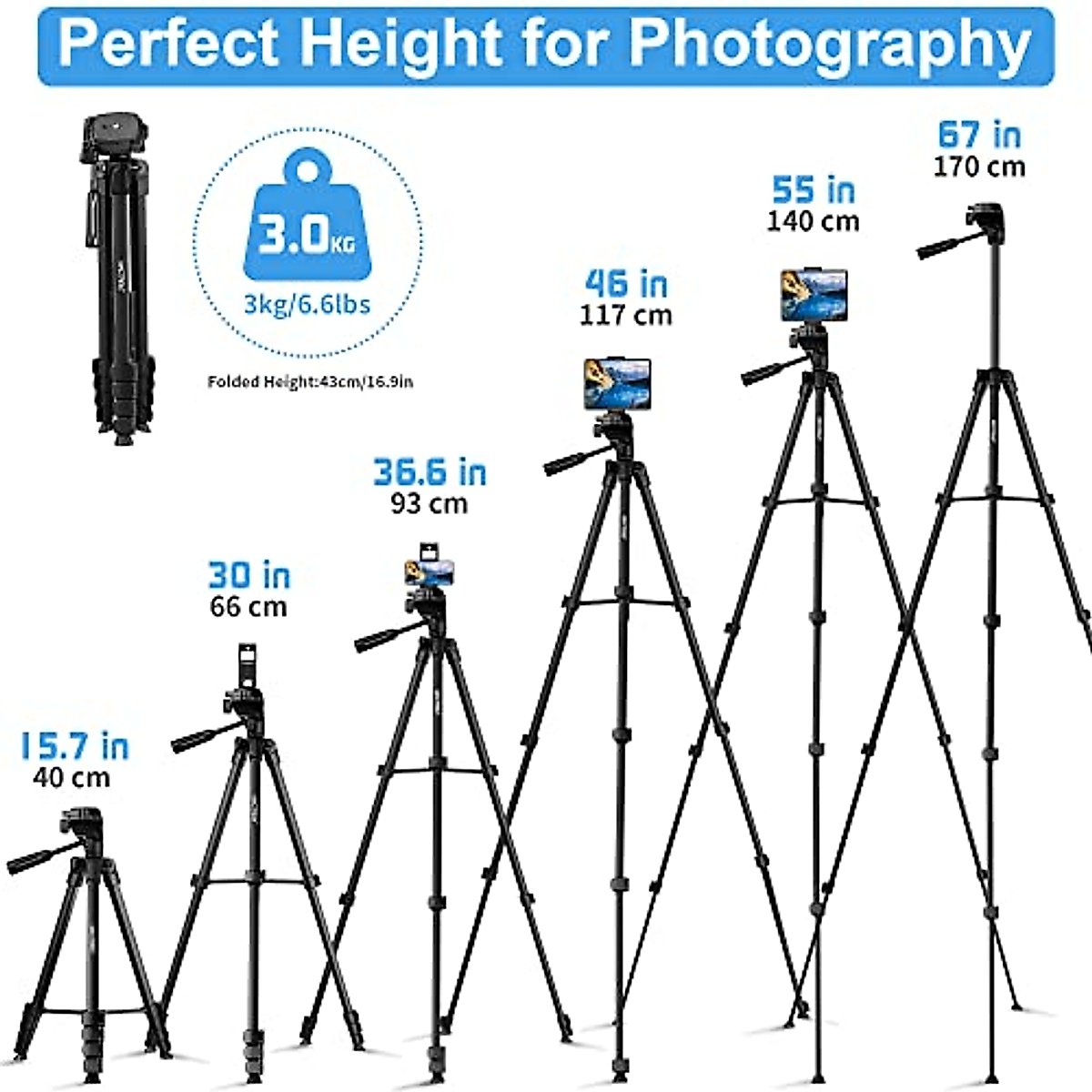 67" Phone Tripod, MACTREM Tripod Stand for iPad iPhone Tablet Camera with 2 in 1 Mount & Wireless Remote, Aluminum Extendable iPhone Tripod for Video Recording/Selfies/Live Stream/Vlogging