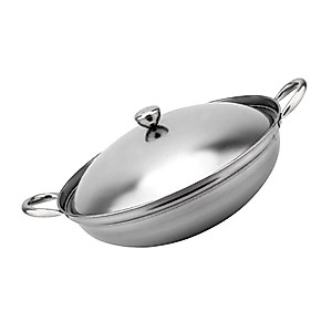 Hemoton 1 Set Stoves Wok Pan Stainless Steel Chinese Fry Pan with Lid Double Handle Cooking Skillet Pot Kitchen Cookware for Home Outdoor Picnic 22cm