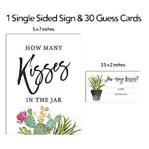 Inkdotpot How Many Kisses in The Jar White Cactus Taco'bout love Bridal Shower Game 1 Sign + 30 Cards