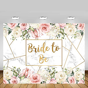 MEHOFOND Bride to Be Marble Backdrop Bridal Shower Miss to Mrs Wedding Party Supplies White Blush Pink Floral Photobooth Girls Bachelorette Engagement Photography Background Banner 7x5ft