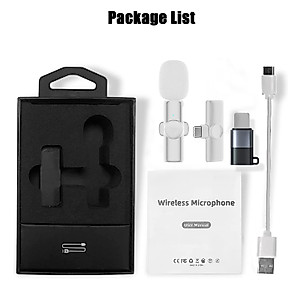 Oakaylif Wireless Microphones, Lavalier Microphone for Smartphone Plug-Play Recording Microphones Automatic Noise Reduction for Smartphone, Laptop, Vlog, Tiktok, Facebook, YouTube - White