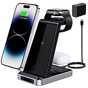 Charging Station for iPhone Multiple Devices - 3 in 1 Fast Wireless Charger Dock Stand for iPhone 14 13 12 11 Pro X Max XS XR 8 7 Plus 6s 6 Apple Watch Series 7 6 SE 5 4 3 2 & Airpods with Adapter