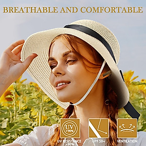 Pasimy 6 Pcs Straw Hat for Women UPF 50+ Summer Floppy Hat Woven Beach Hat Foldable Bucket Hat with Bowknot for Women(Mixed Colors,Bowknot Style)