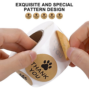 ASTER 500 Pieces Dog Paw Print Thank You Stickers, 1.5 Inch Kraft Thank You Labels Stickers for Baking, Envelope Seals, Small Business, Greeting Cards, Present for Sealing and Decoration
