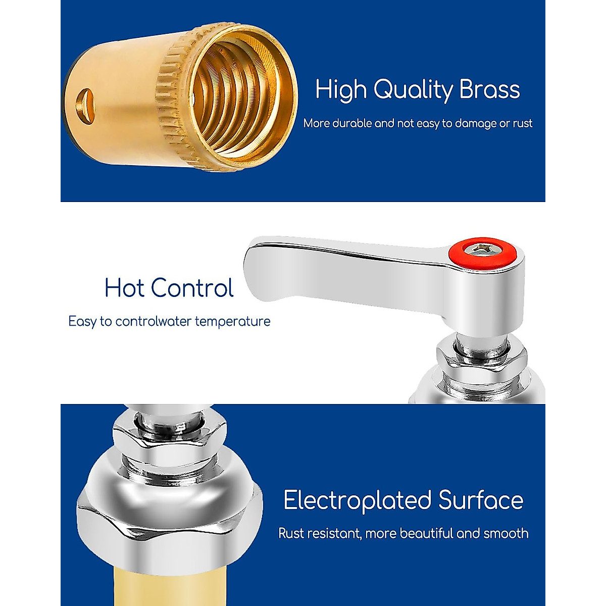 WMJNH Handle Stem Assembly Fits for T&S Brass Faucets Replace 002713-40 002714-40, Blue Cold and Red Hot Side Spindle Assembly Valve Replacement Part