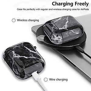 CAGOS for Airpod Case, Cute Marble Protective Hard Cover with Keychain Compatible with Apple Airpods 2nd/1st Generation Case for Women Men, Black