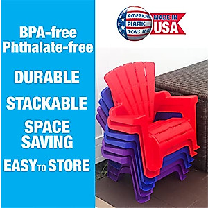 American Plastic Toys Kidsâ€™ Adirondack (Pack of 2), Outdoor, Indoor, Beach, Backyard, Lawn, Stackable Lightweight, Portable, Wide Armrests, Comfortable Lounge Chairs for Children, Blue (2pk)