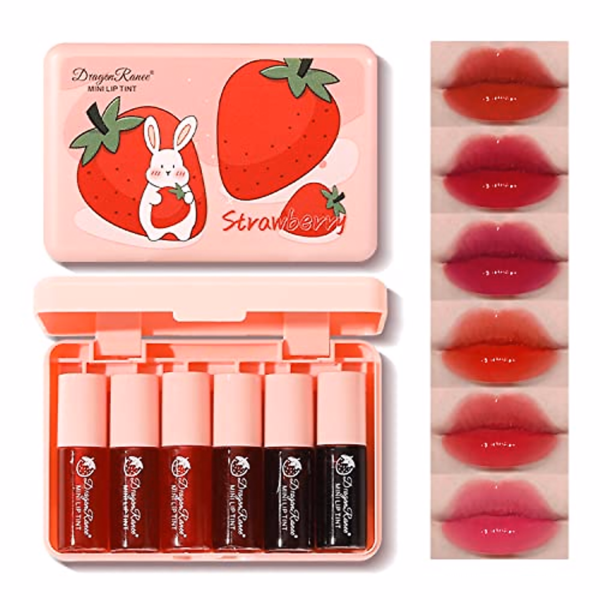 Eakroo 6 Colors Lip Tint Stain Mini Liquid Lipstick, Korean Lip Gloss Moisturizing Natural, Multi-Use Lip and Cheek Tint, Non-Stick Cup, Lightweight, High Pigment, Long-Lasting, Vivid Color