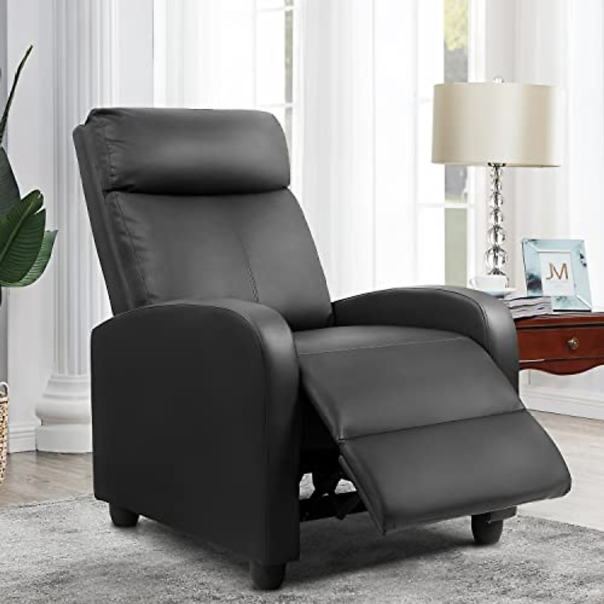 Furniwell Recliner Chair Massage Recliner Sofa Chair Adjustable Recliner Home Theater Seating Modern Living Room Recliners with PU Leather Padded Backrest and Thick Seat Cushion (Black)