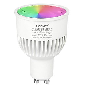 LGIDTECH FUT106 Miboxer 6W 2.4GHz WiFi Led Spotlight Bulb GU10 AC 100-240V RGB+CCT Color Changing,Temperature Adjustable,Memory Funtcion.Smartphone APP & Voice Control via Gateway hub(Excluded)