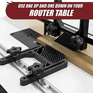 Dual Deluxe Stackable Featherboards with Riser Blocks Aluminum Miter Lock Bar and T Bolt Hardware for Track or Miter Slot Mounting Ideal for Table Saws Router Tables and Band Saws