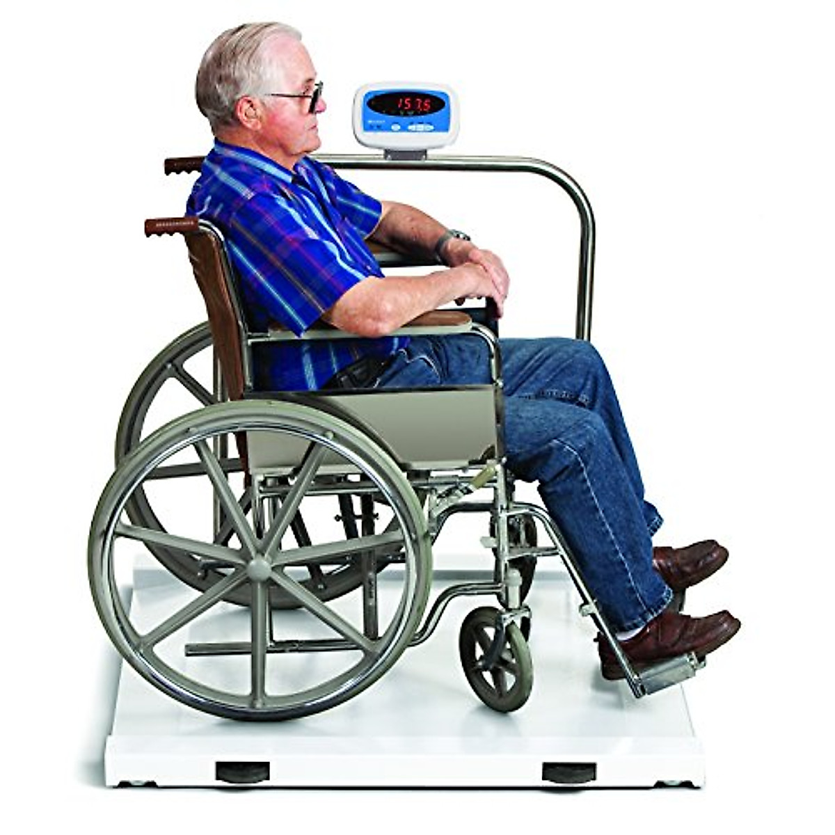 Brecknell Wheelchair Scale, 1000 lb Capacity, LCD Display, Easy & Simple to Use, Steel Construction, Low Profile, Handles & Wheels, Battery or AC Power