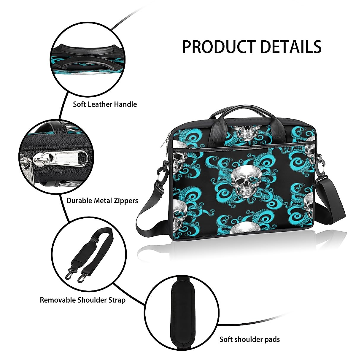Skull Octopuses Laptop Bag 13-15 Inch Laptop Case Lightweight Computer Briefcase Messenger Bag for Women Men