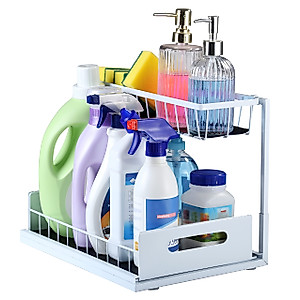 Under Sink Organizer, SUTINE 2 Tier L-Shape Bathroom Organizer, Pull Out Cabinet Organizer Storage Shelf, Multiuse Under Sink Organizers and Storage for Kitchen Bathroom (White)