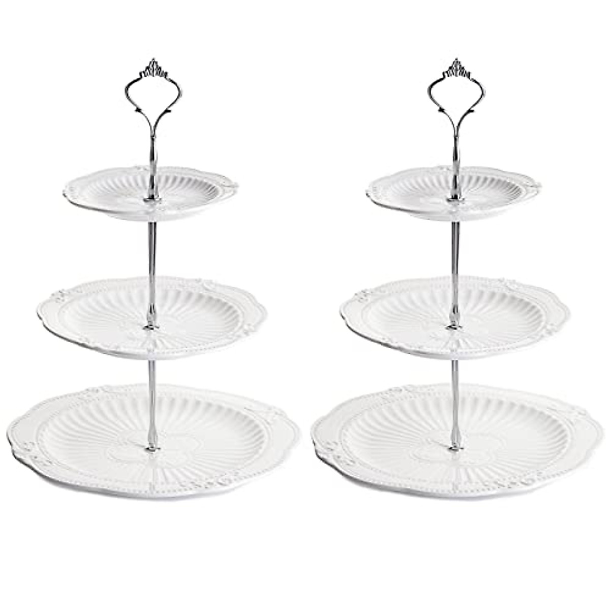 Bekith 2 Pack 3-Tier Porcelain Cupcake Stand, White Elegant Tiered Dessert Stand, Cakes Fruits Candy Pastry Buffet Serving Tray Platter for Tea Party Wedding Baby Shower Home Birthday