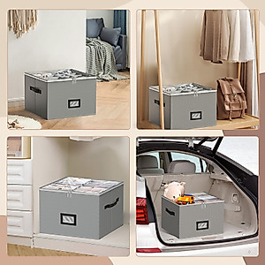 Tiyforiba Shoe Organizer for Closet - Large shoe storage boxes Fit 16 Pairs, Fabric Shoe Bin with Clear Cover, Adjustable Dividers for Shoes, Handbags, Blankets, Linen, Clothing, 1 pack