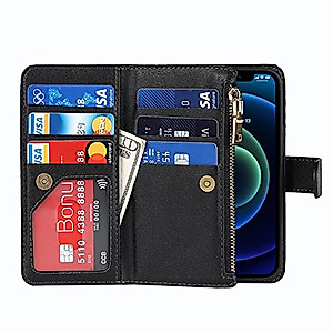 Jaorty iPhone 12 Mini Phone Case Wallet for Women Men with Credit Card Holder, iPhone 12 Mini Crossbody Case with Strap Shoulder Lanyard, Zipper Pocket PU Leather Cases for iPhone 12 Mini,5.4" Black