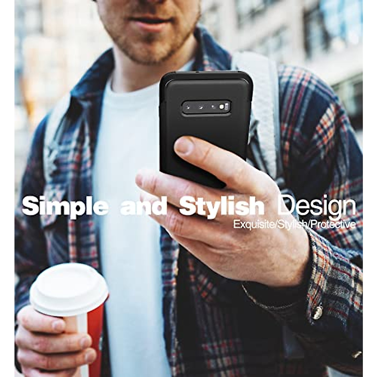 SURITCH for Samsung Galaxy S10 Plus Case, [Built-in Screen Protector] 360° Full Protection Military Grade Shockproof Rugged Bumper Thick Protective Phone Cover for Samsung S10 Plus 6.4 Inch - Black