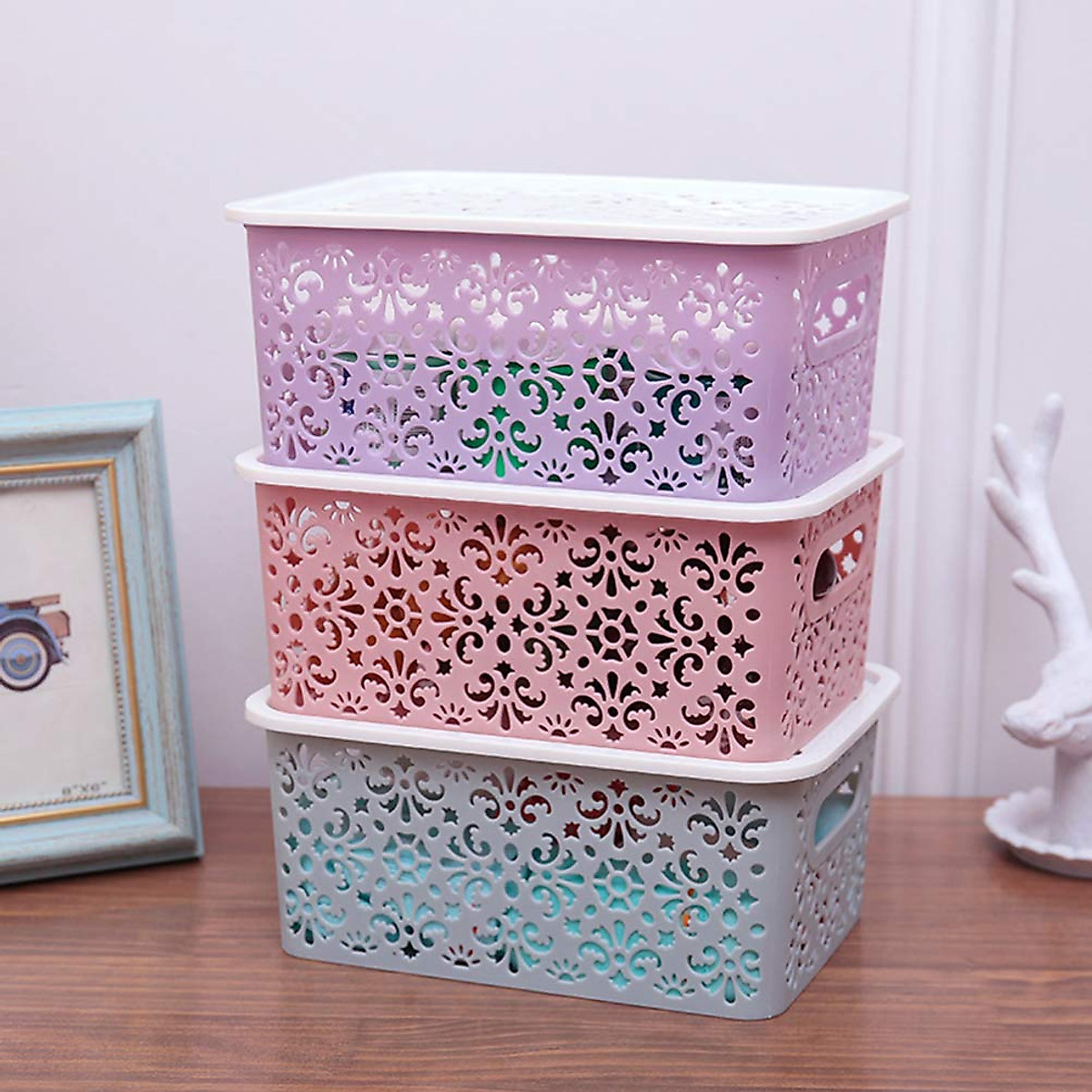 Cabilock Box Hollow Storage Basket Cabinet Storage Basket Catch All Basket Stackable Storage Drawers Closet Drawers Stackable Drawers Storage Bins Storage Container Purple Organizer Panties